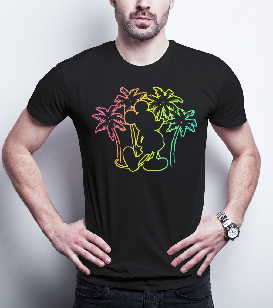 Mickey Mouse Neon Palm Trees Disney Tropical T-Shirt