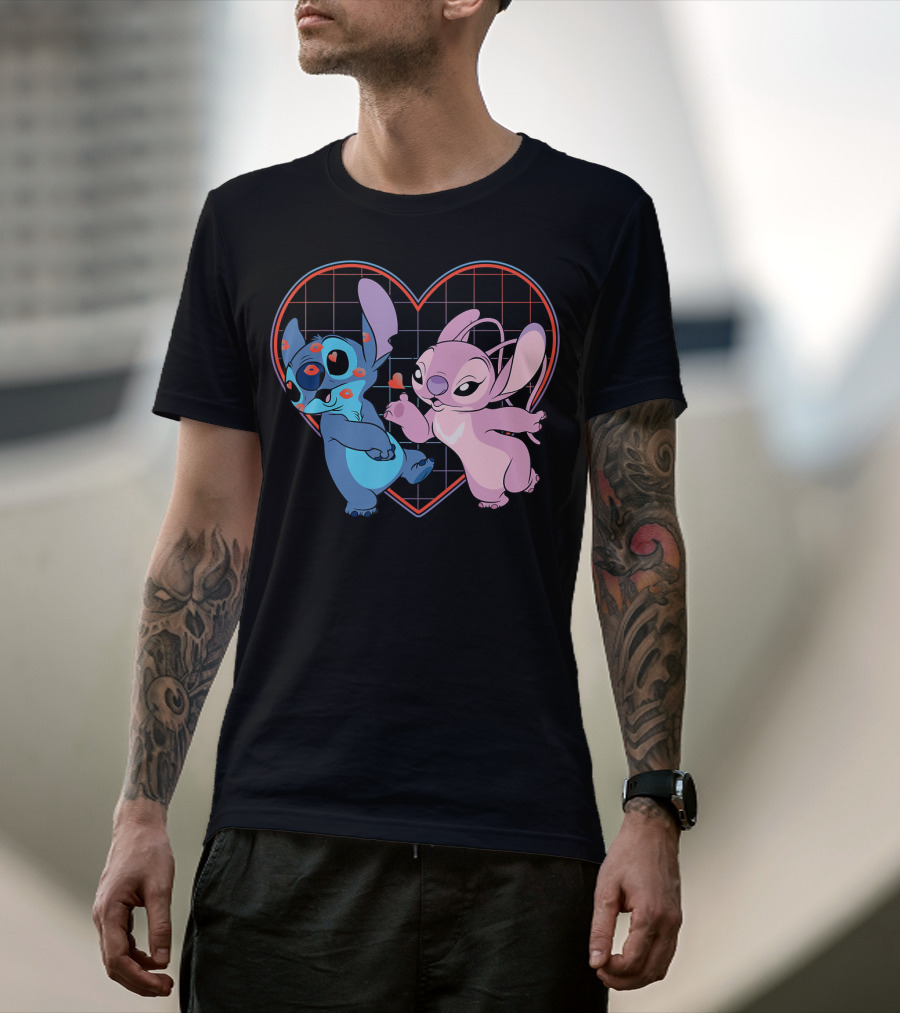 Disney Lilo And Stitch Angel Heart Grid Love T-Shirt