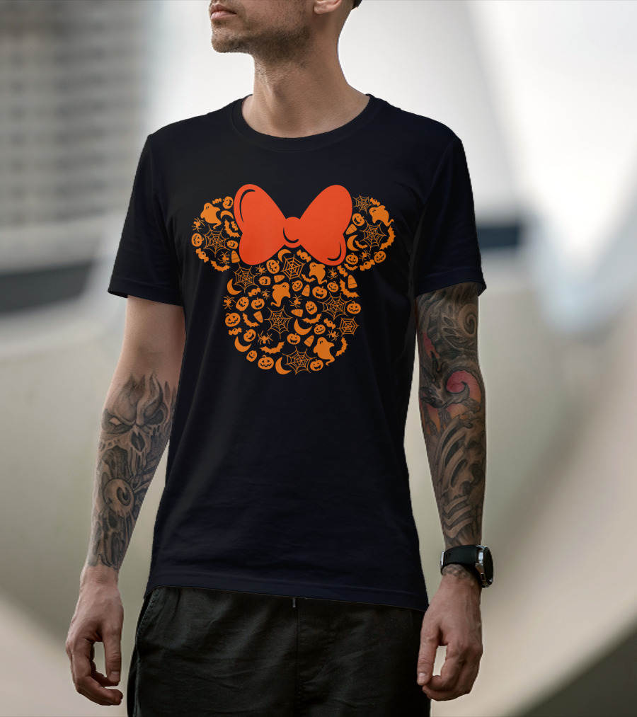 Disney Halloween Minnie Mouse Icon With Spiderweb Ghost Pumpkin Elements T-Shirt