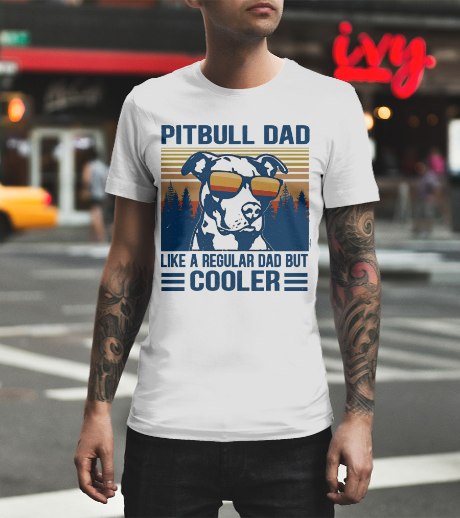 Pitbull Dad Like A Regular Dad But Cooler Retro Style Sunglasses T-Shirt