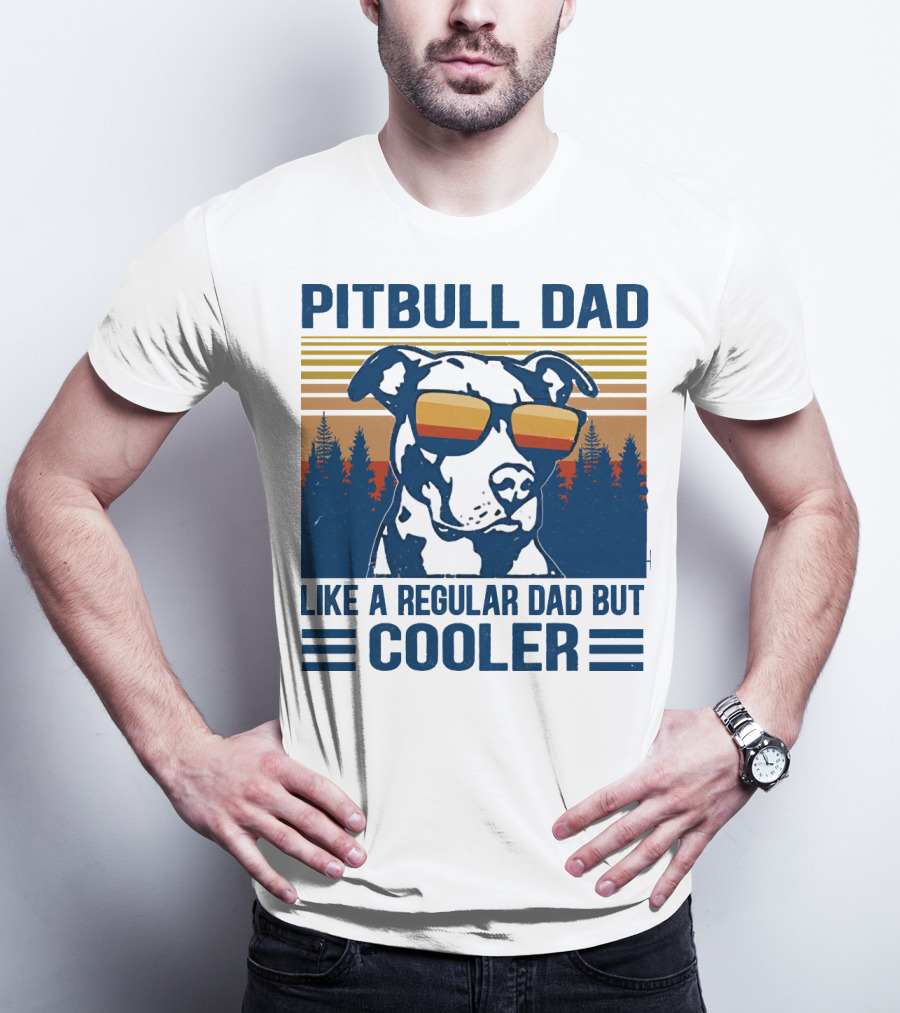 Pitbull Dad Like A Regular Dad But Cooler Retro Style Sunglasses T-Shirt