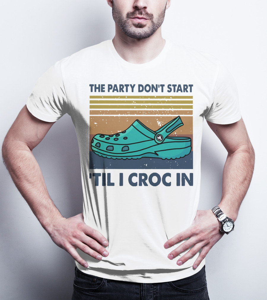 The Party Don't Start 'Til I Croc In Retro Stripes Crocs T-Shirt