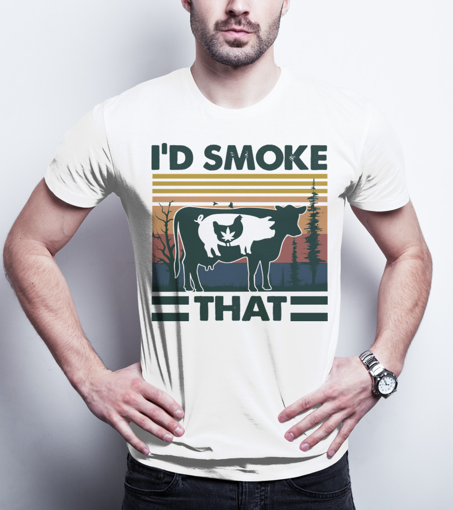 I'd Smoke That Vintage Farm Pig Cow Sunset T-Shirt