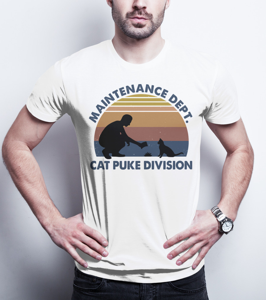 Maintenance Dept Silhouette With Cat Retro Style Cat Puke Division T-Shirt