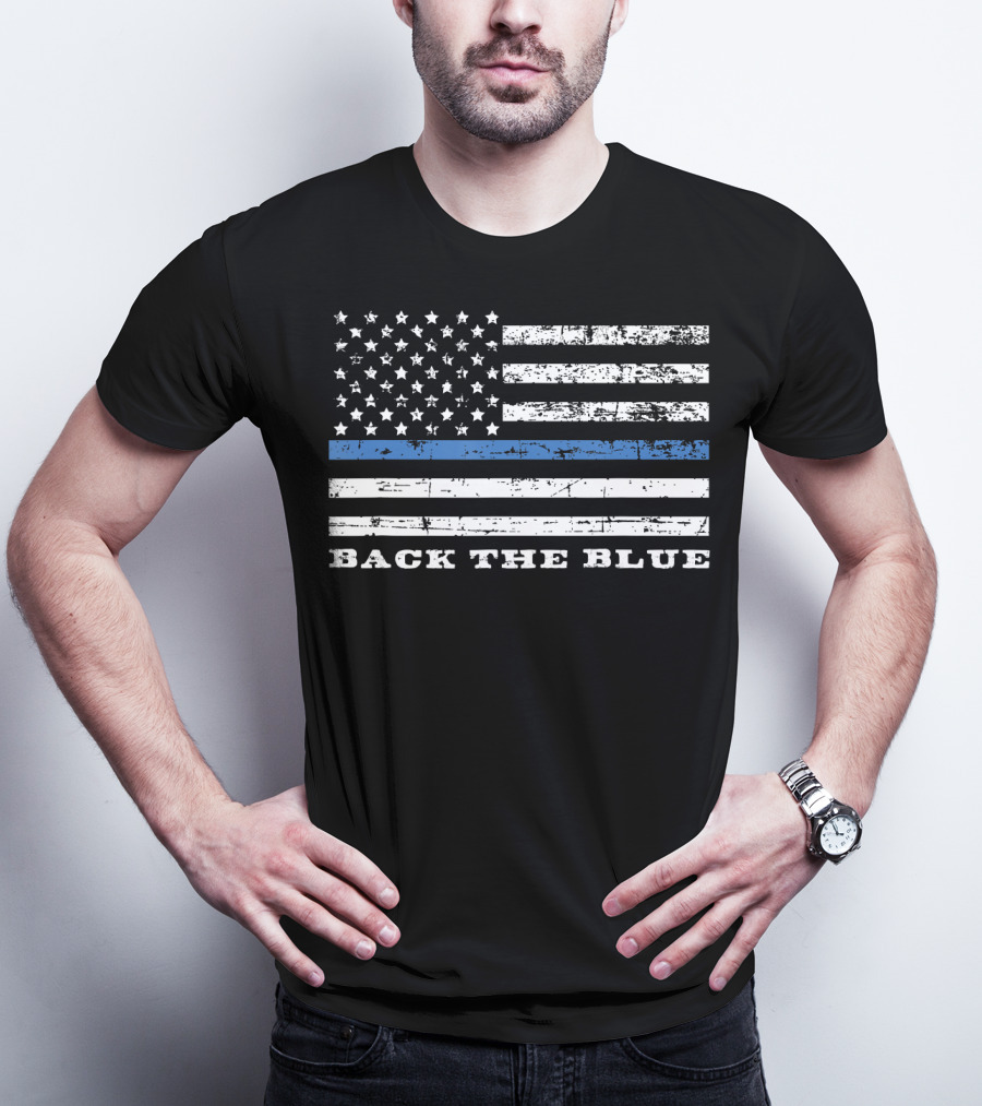 Back The Blue American Flag Police Support T-Shirt