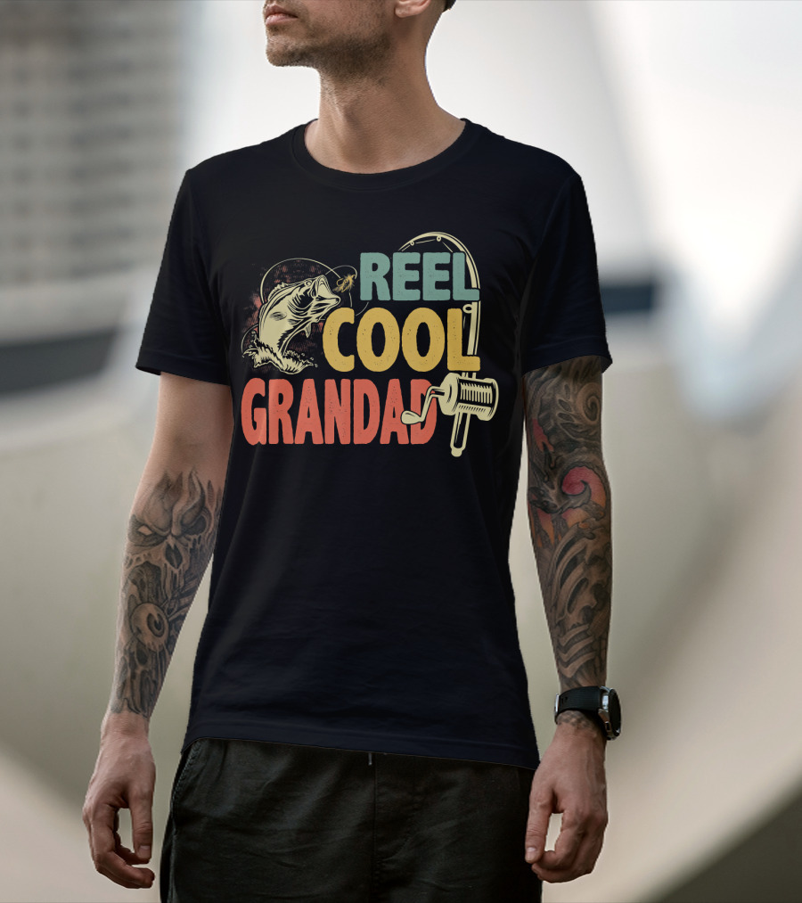 Reel Cool Grandad Vintage Fishing Motif T-Shirt