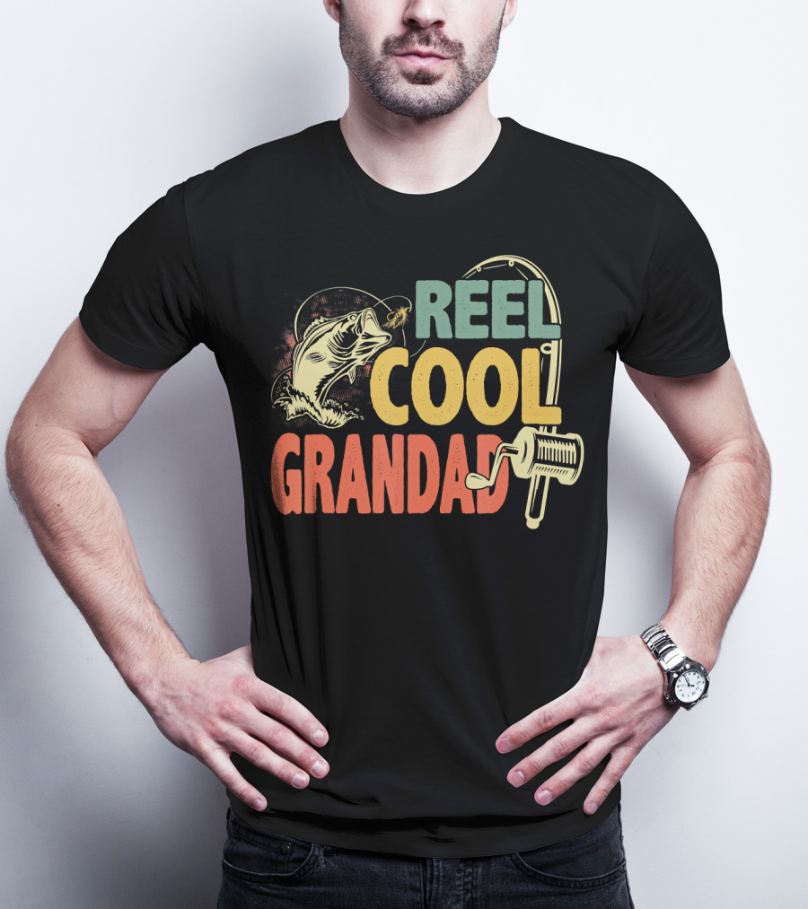 Reel Cool Grandad Vintage Fishing Motif T-Shirt