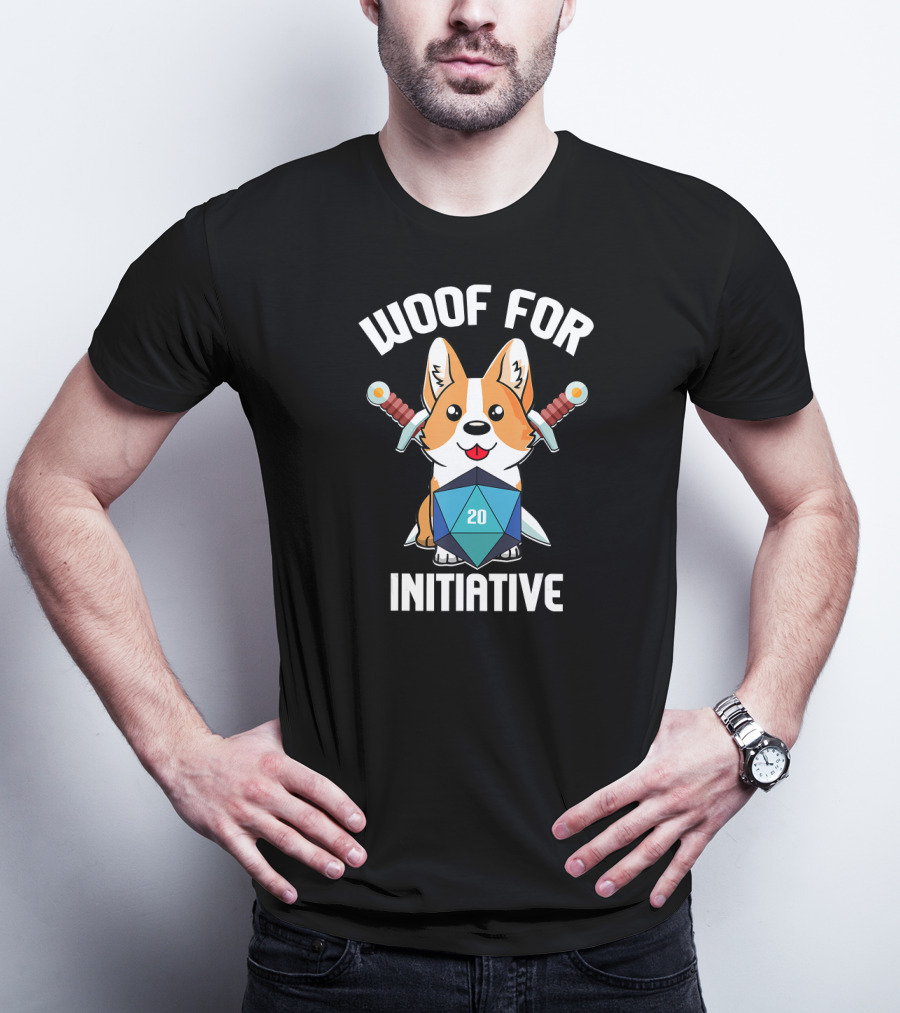 Woof For Initiative Corgi D20 RPG Gamer 20 T-Shirt