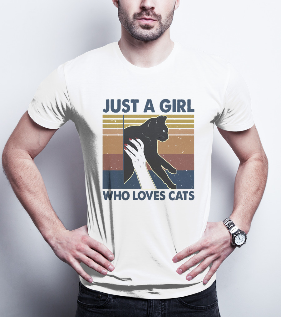JUST A GIRL WHO LOVES CATS Retro Style Cat T-Shirt