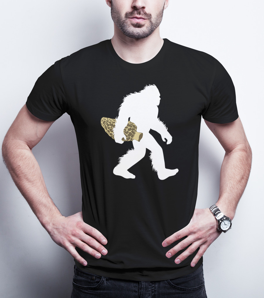 Bigfoot Silhouette Carrying Morel Mushroom T-Shirt