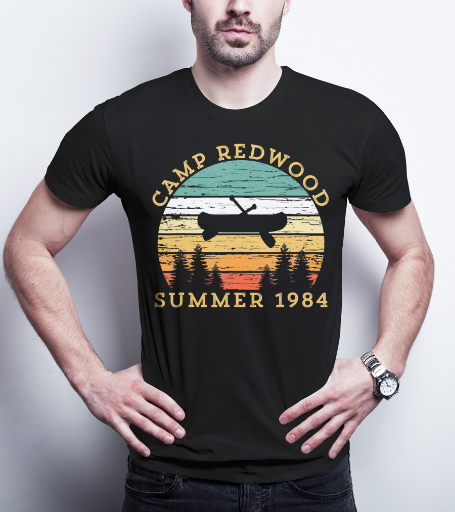 Camp Redwood Summer 1984 Retro Vintage Canoe And Trees T-Shirt