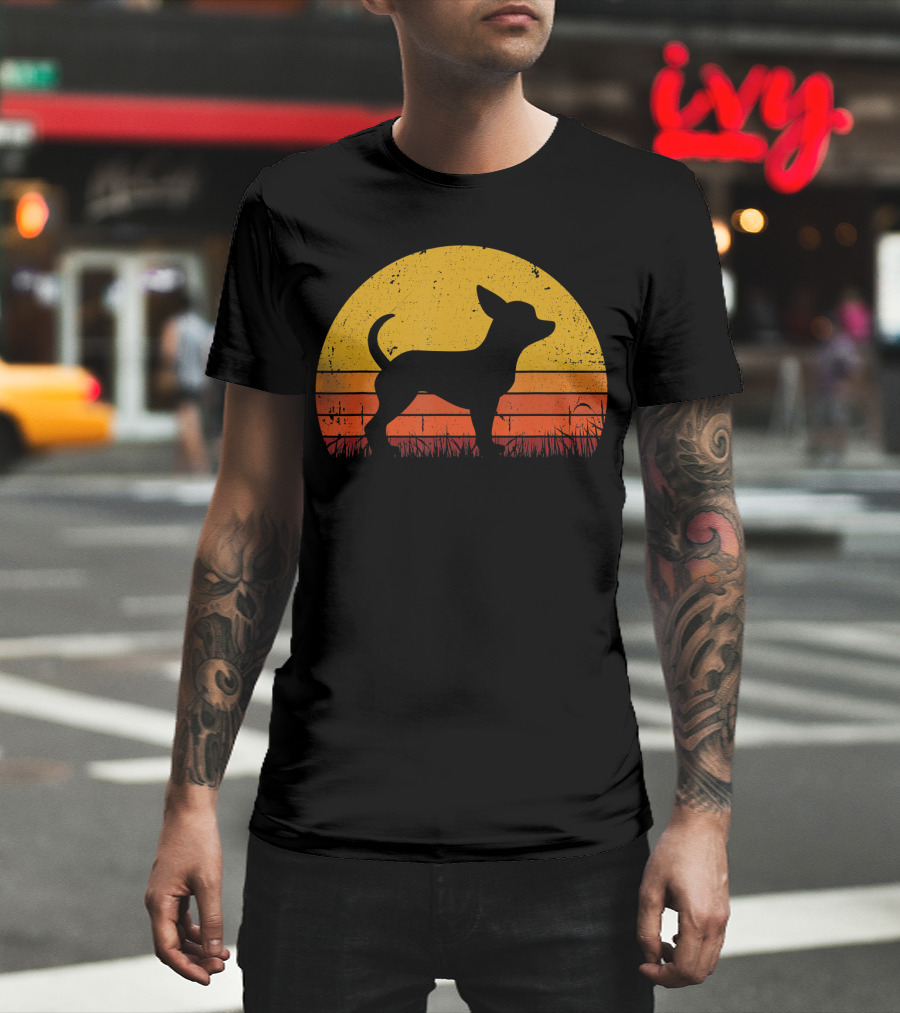 Retro Chihuahua Silhouette In Sunset T-Shirt