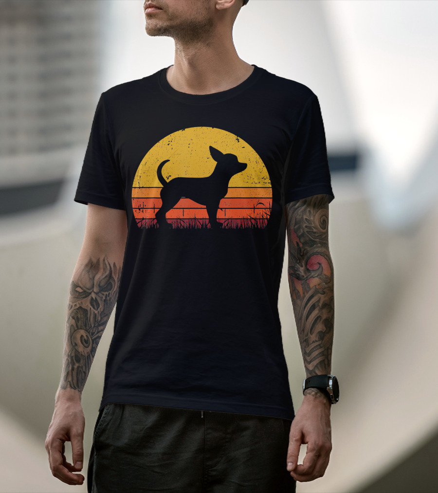 Retro Chihuahua Silhouette In Sunset T-Shirt