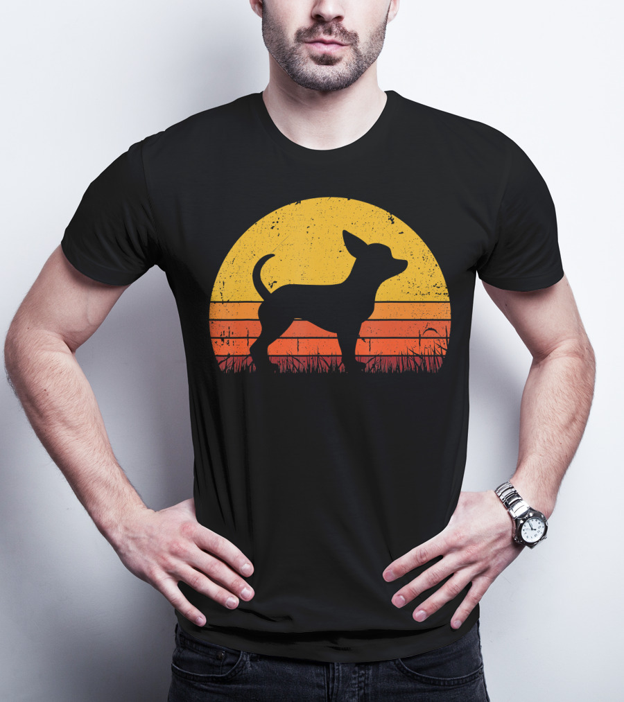 Retro Chihuahua Silhouette In Sunset T-Shirt