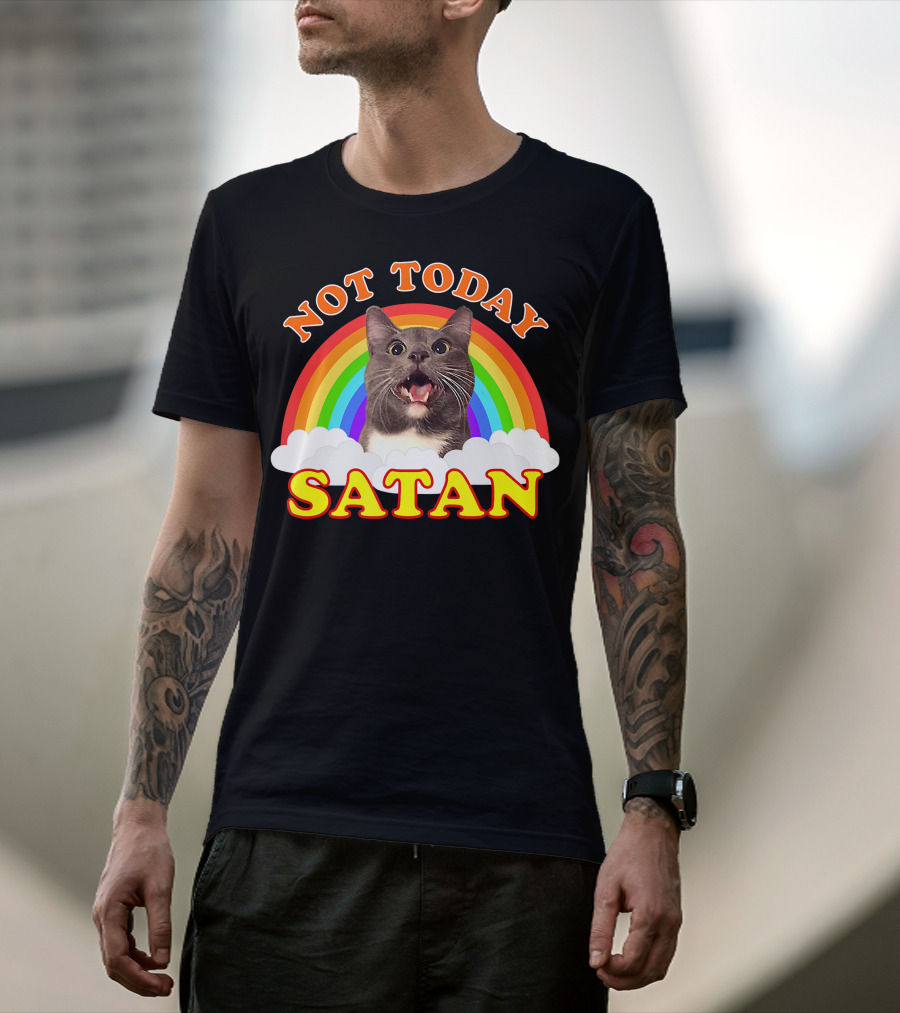 Not Today Satan Cat Rainbow Cloud Funny T-Shirt