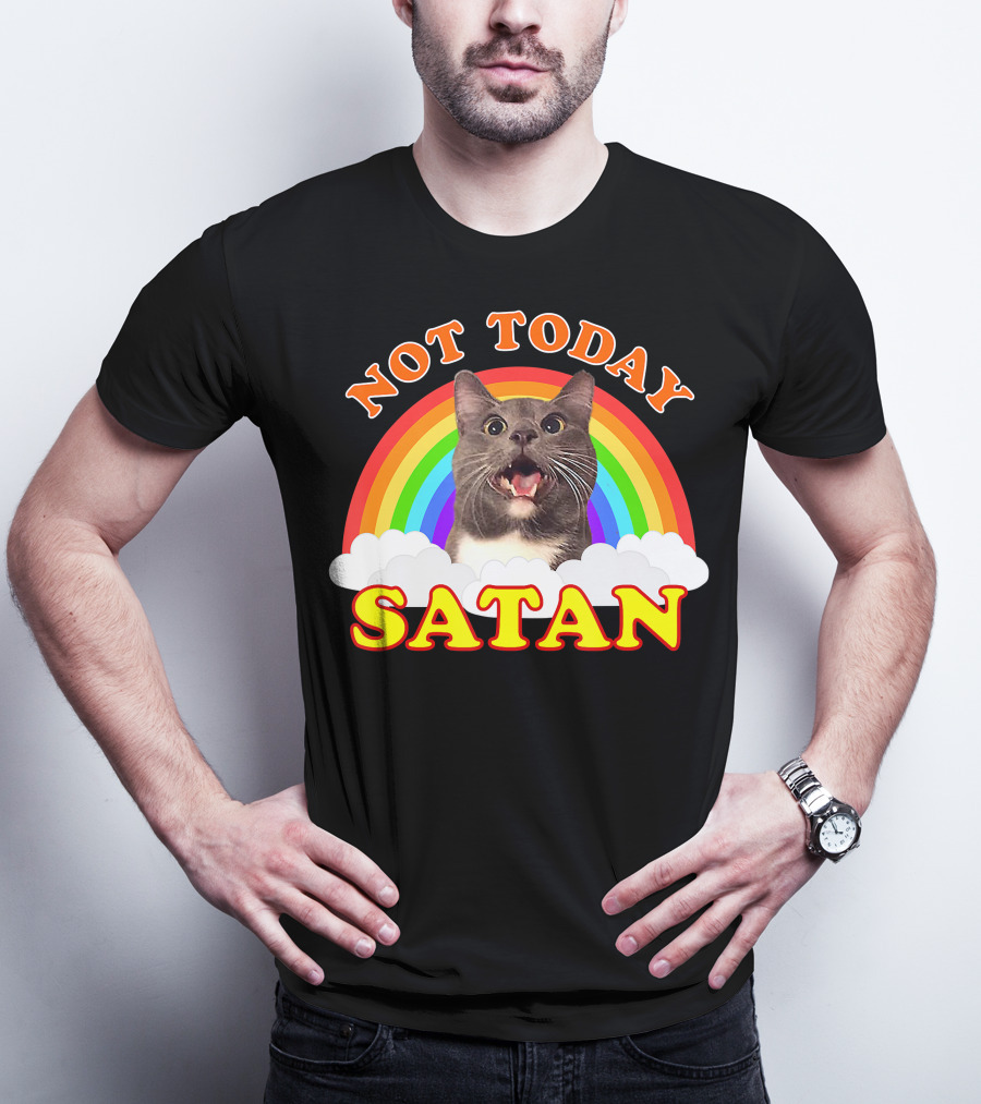 Not Today Satan Cat Rainbow Cloud Funny T-Shirt