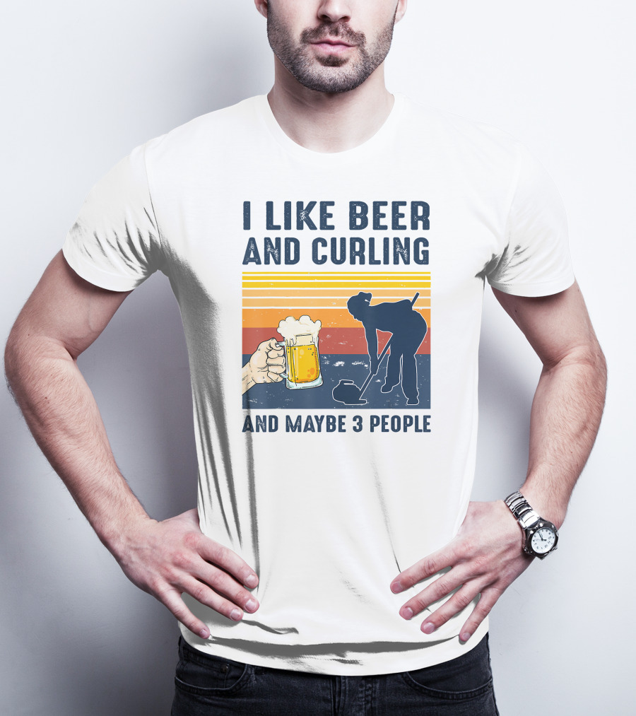 I Like Beer And Curling And Maybe 3 People Retro T-Shirt