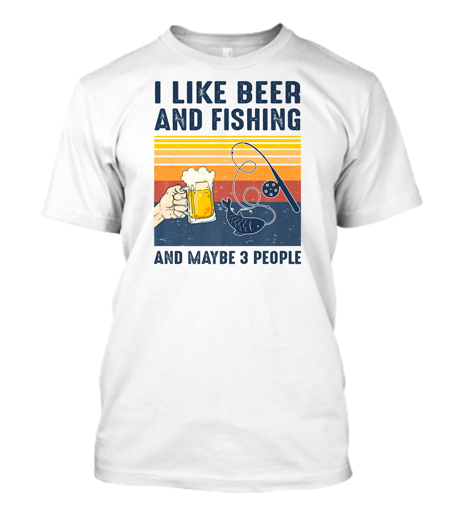 I Like Beer And Fishing And Maybe 3 People Vintage Sunset Beer Mug Fishing Rod T-Shirt