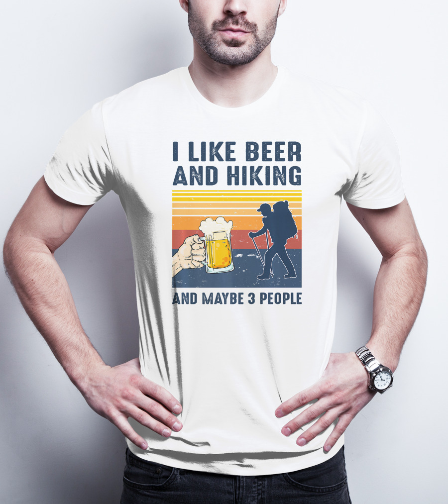 I Like Beer And Hiking Silhouette Maybe 3 People Retro T-Shirt