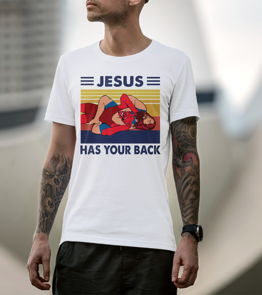 Jesus Wrestling JSatan Retro Style Has Your Back T-Shirt