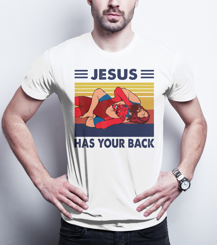 Jesus Wrestling JSatan Retro Style Has Your Back T-Shirt
