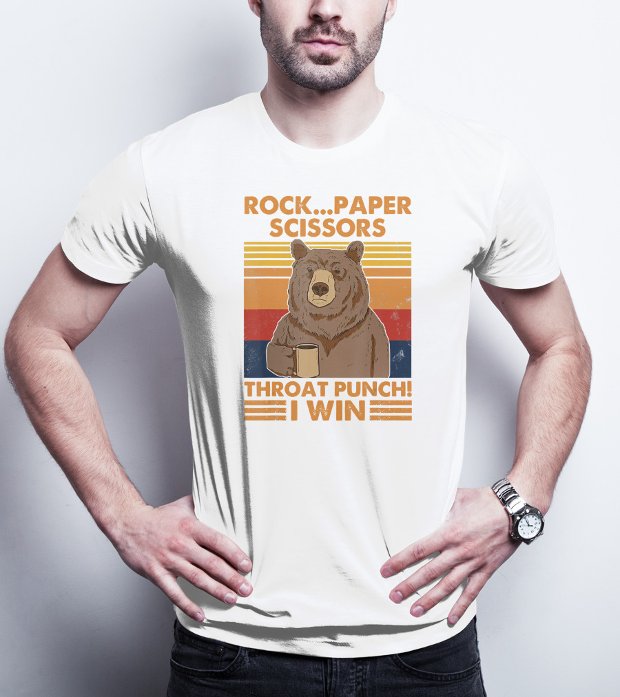 Rock Paper Scissors Throat Punch I Win Funny Bear Retro Style With Coffee Mug T-Shirt