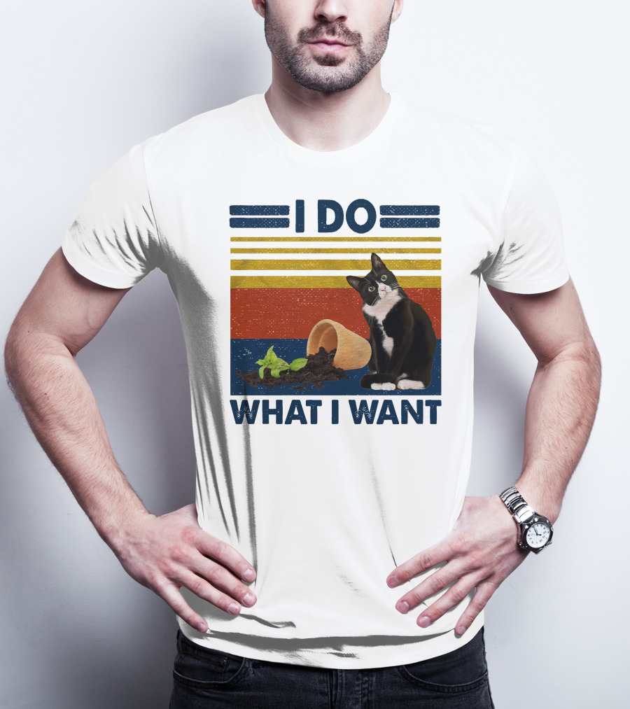 Tuxedo Kitty I Do What I Want Retro Stripes Plant Cup Soil T-Shirt