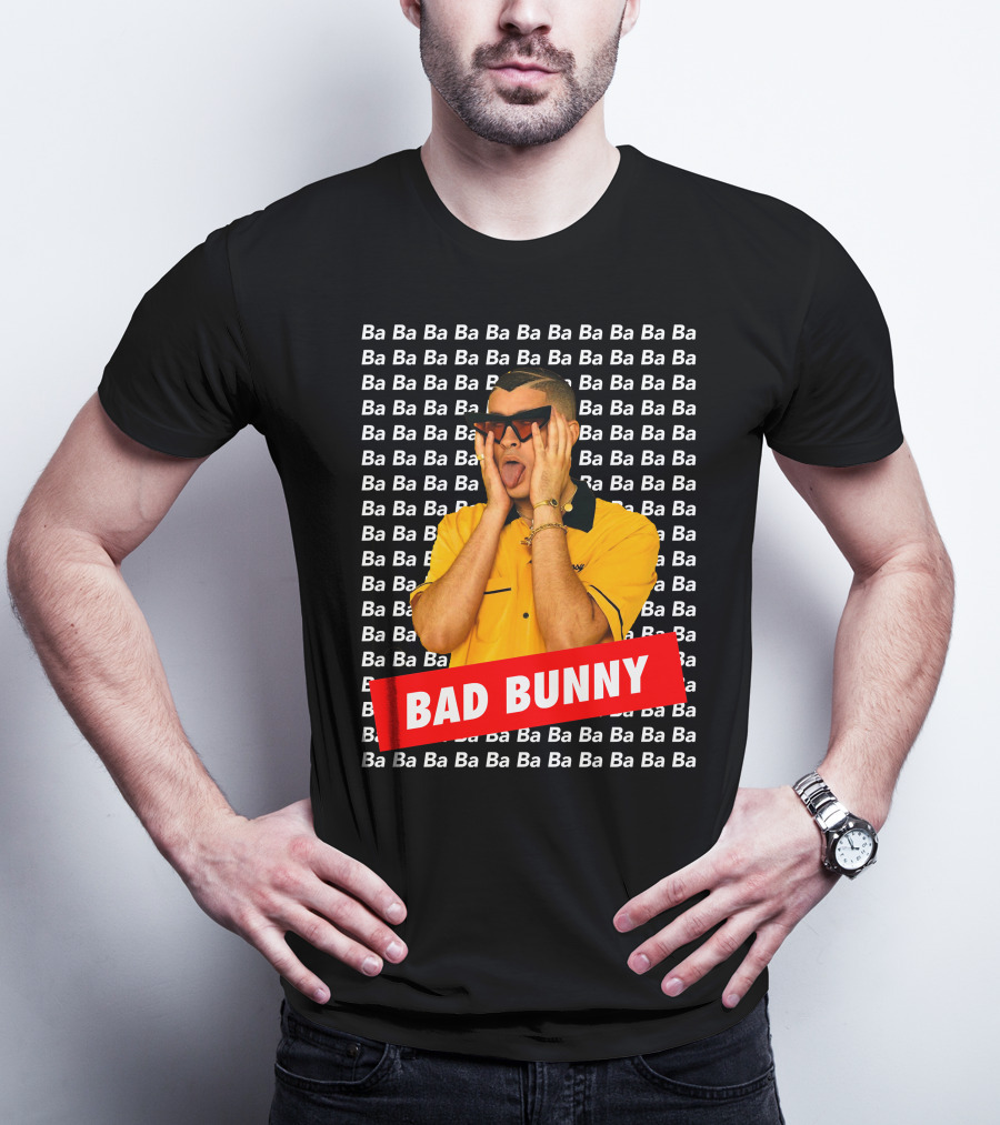 BAD BUNNY Ba Ba Ba Pattern Yellow Shirt Sunglasses T-Shirt
