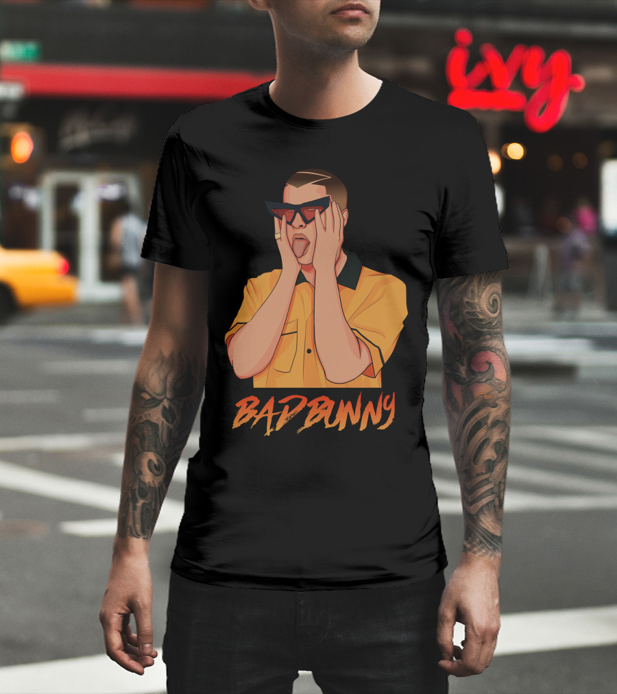 Bad Bunny El Conejo Malo Graphic Style Sunglasses Orange T-Shirt