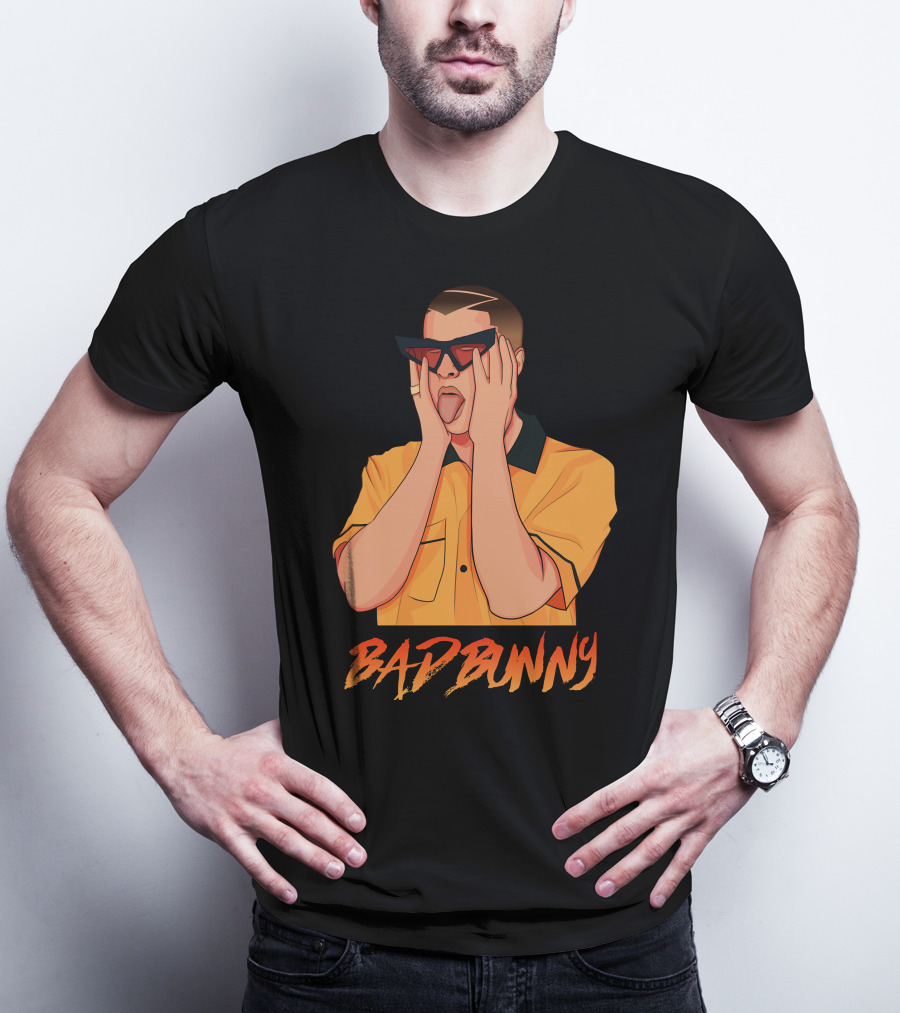 Bad Bunny El Conejo Malo Graphic Style Sunglasses Orange T-Shirt