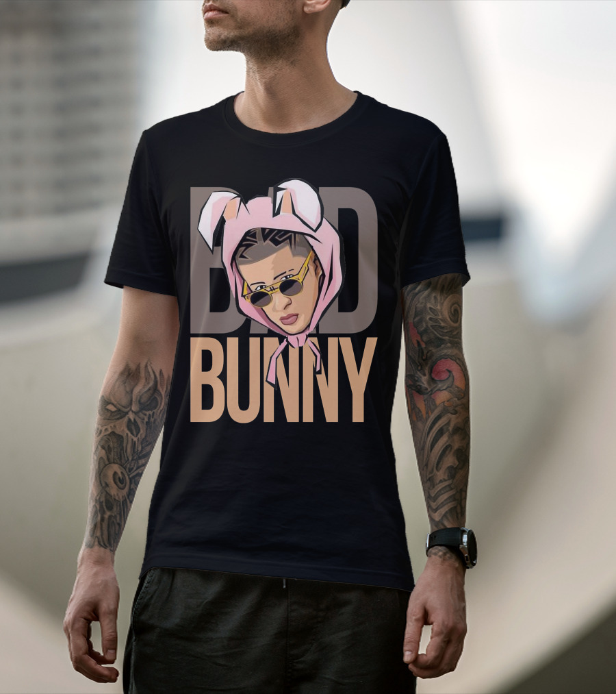 BAD BUNNY Iconic Style With Sunglasses And Bunny Ears T-Shirt