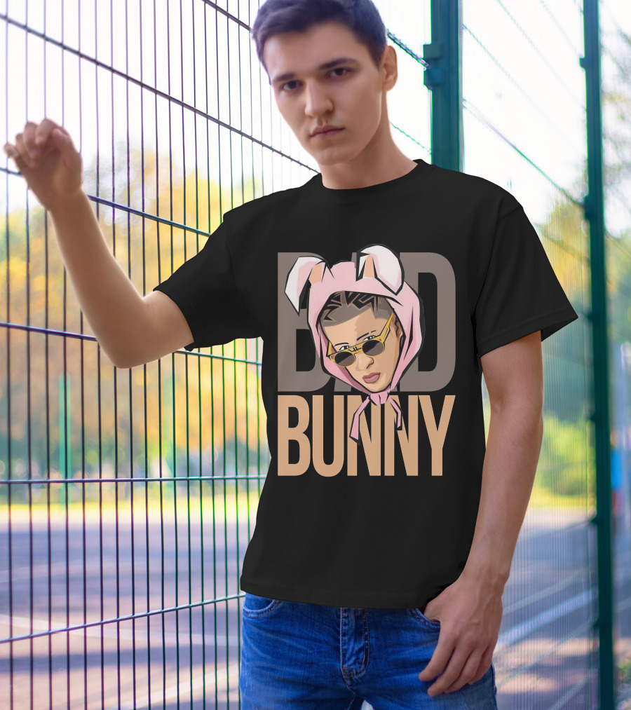 BAD BUNNY Iconic Style With Sunglasses And Bunny Ears T-Shirt