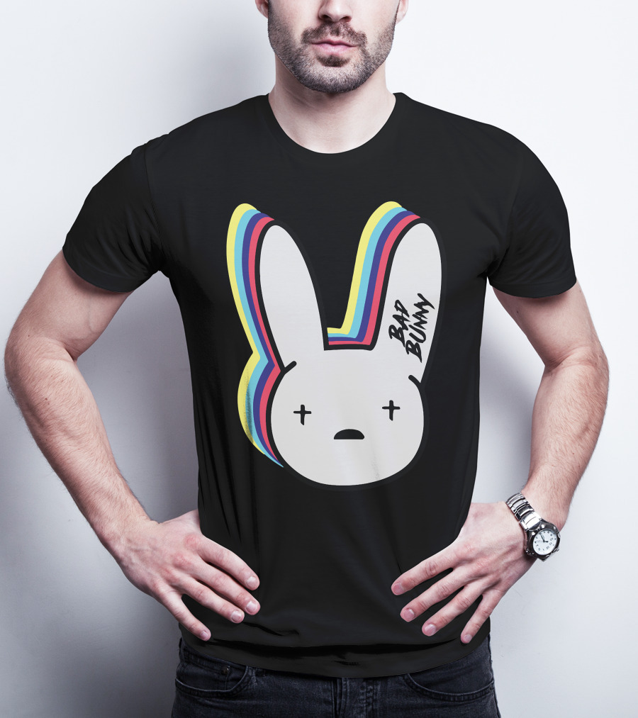 Bad Bunny Cross-Eyed Bunny Head Multicolor Outline T-Shirt