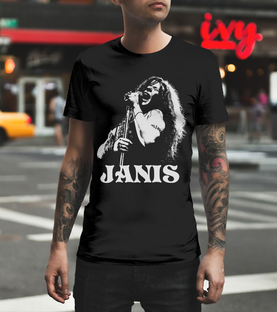 Janis Joplin White Stencil T-Shirt