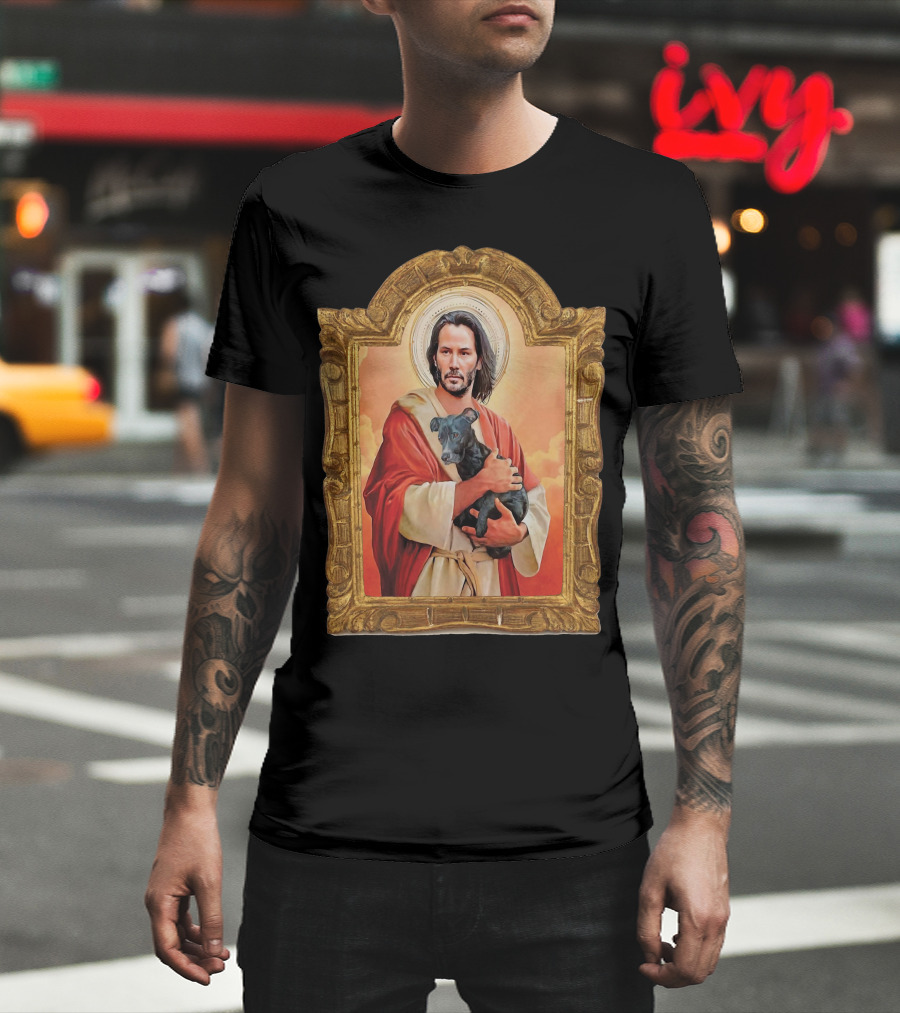Keanu Reeves St John Patron Holding Doggies Sacred Halo Frame T-Shirt