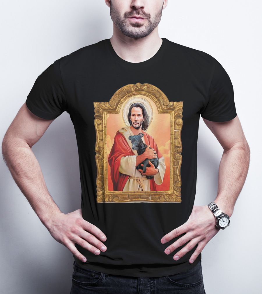 Keanu Reeves St John Patron Holding Doggies Sacred Halo Frame T-Shirt