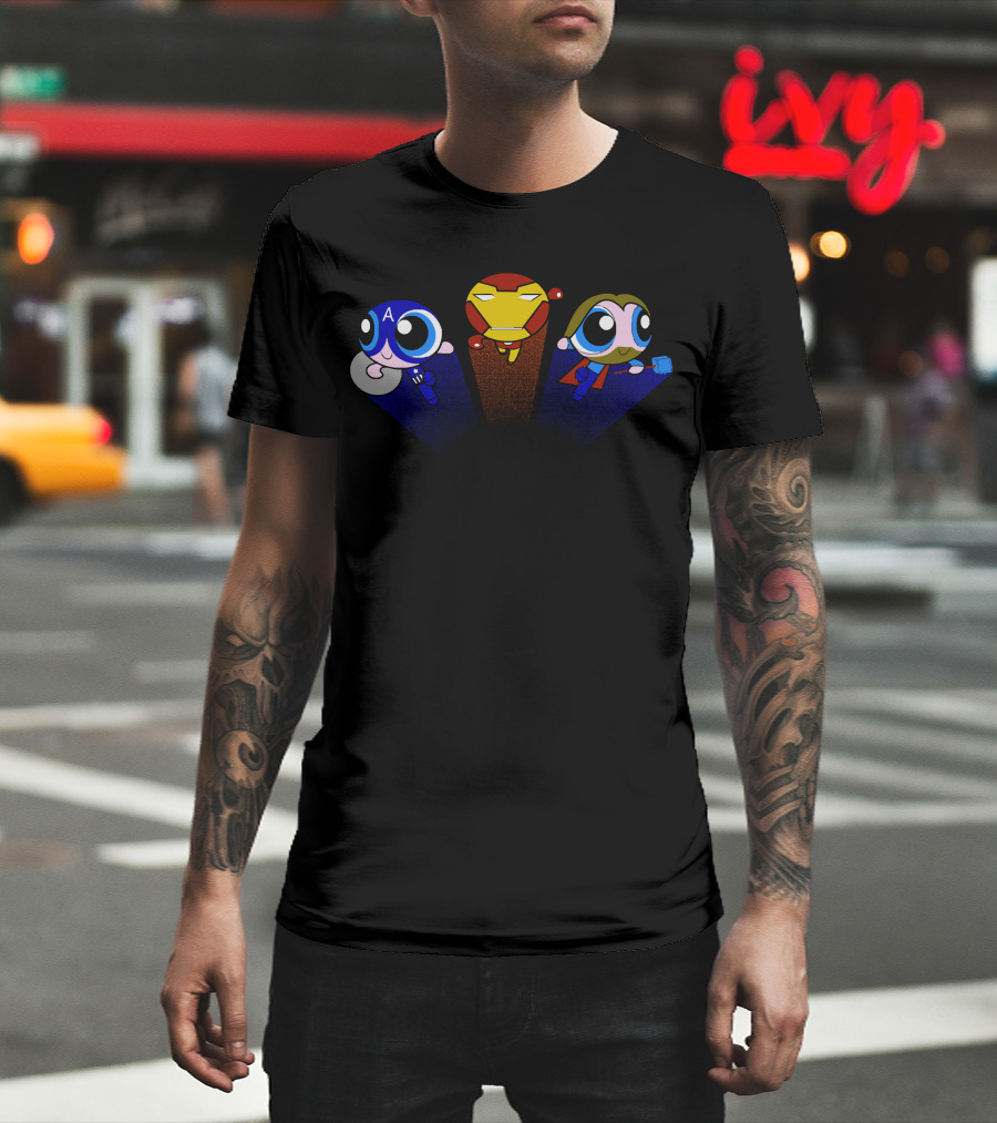 Powerpuff Girls Avengers Iron Man Captain America Thor Mashup T-Shirt
