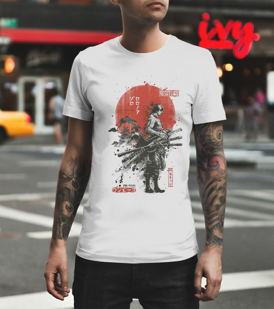 Roronoa Zoro Wano Arc Samurai Swords One Piece Anime Kanji T-Shirt