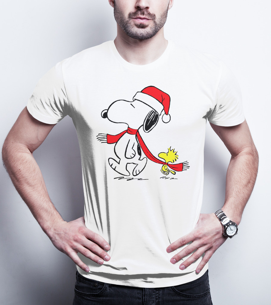 Snoopy Woodstock Charlie Brown Christmas Santa Hat Natalan T-Shirt