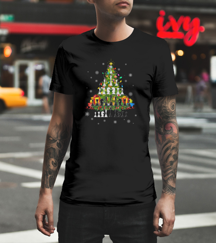 Chess Christmas Tree Lights Funny Holiday Chess Pieces T-Shirt