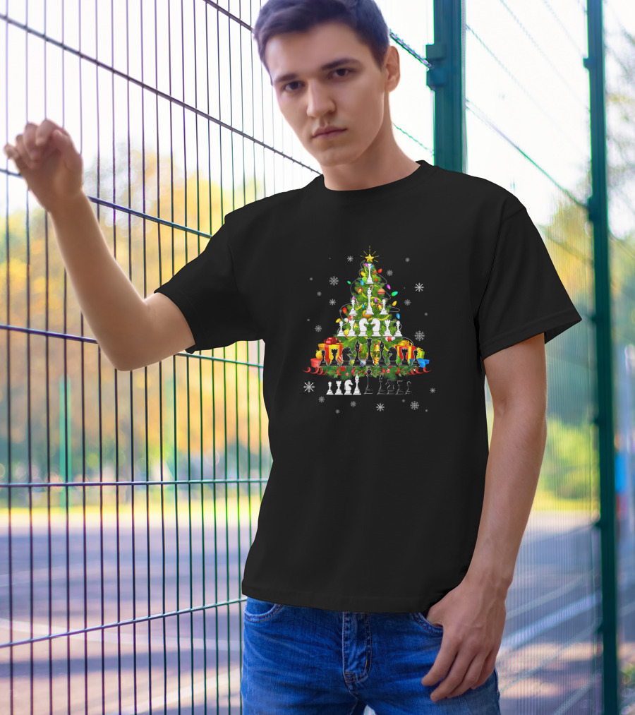Chess Christmas Tree Lights Funny Holiday Chess Pieces T-Shirt