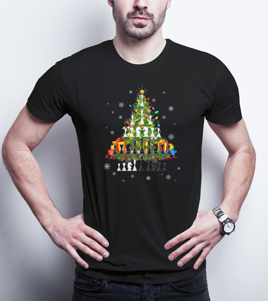 Chess Christmas Tree Lights Funny Holiday Chess Pieces T-Shirt