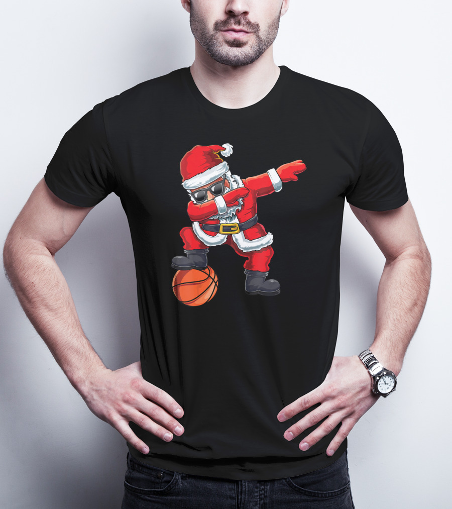 Christmas Santa Dabbing On Basketball Court Holiday Fun T-Shirt