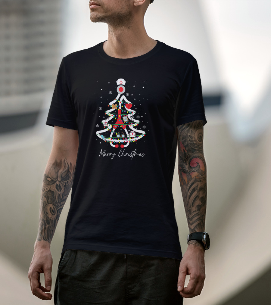 Merry Christmas Nurse Holiday Tree Yuletide Practitioners T-Shirt