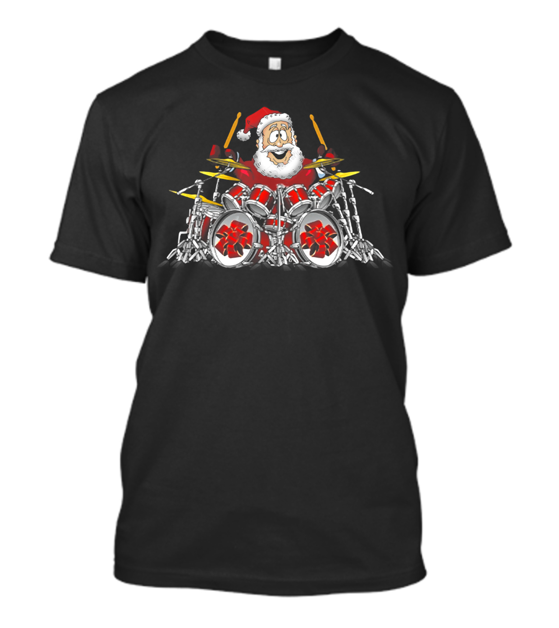 Christmas Santa Drummer Playing Red Drum Kit T-Shirt