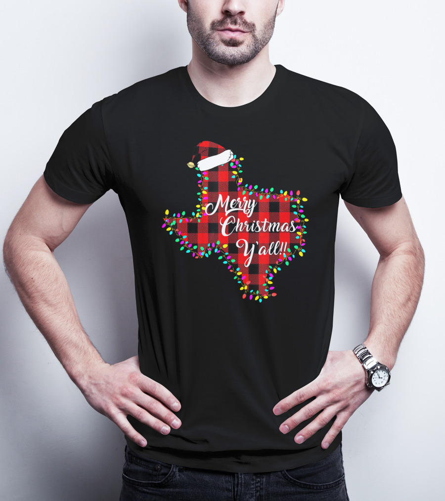 Texas Merry Christmas Y'All Plaid Lights T-Shirt