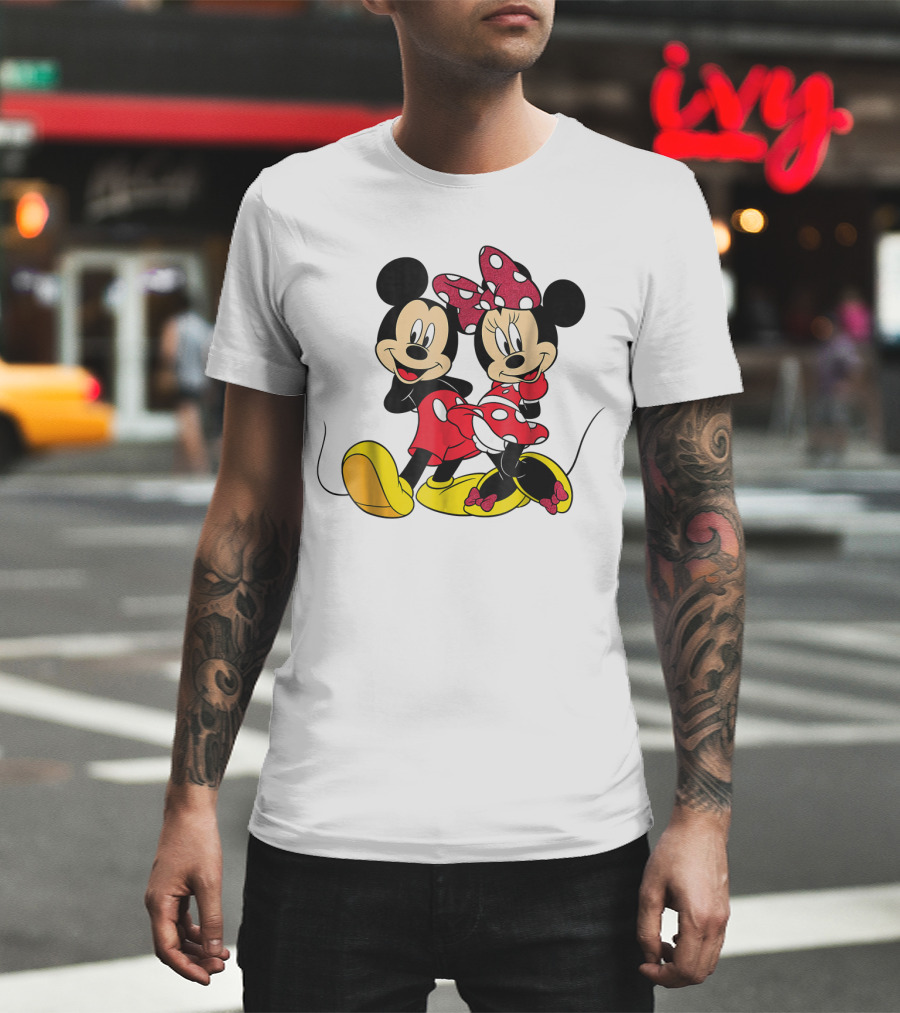 Mickey And Minnie Big Mouse Disney Yellow Shoes Red Bow T-Shirt