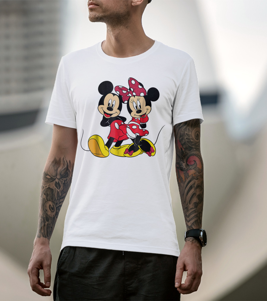 Mickey And Minnie Big Mouse Disney Yellow Shoes Red Bow T-Shirt
