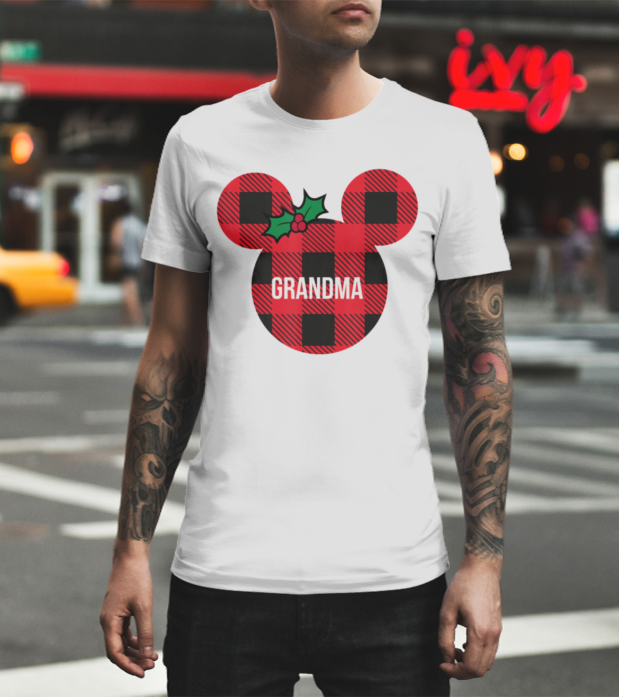 Disney Minnie Mouse Plaid Grandma Holiday Family Christmas T-Shirt