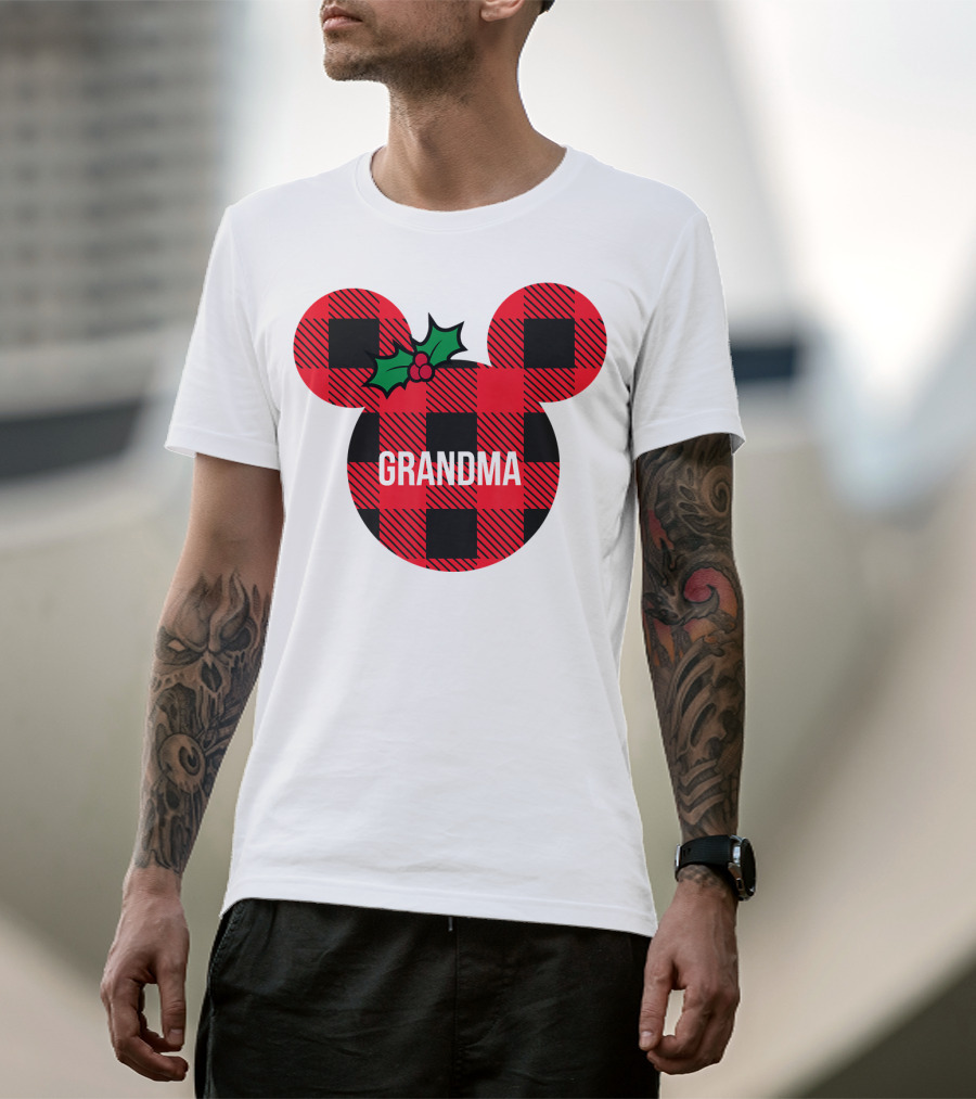 Disney Minnie Mouse Plaid Grandma Holiday Family Christmas T-Shirt